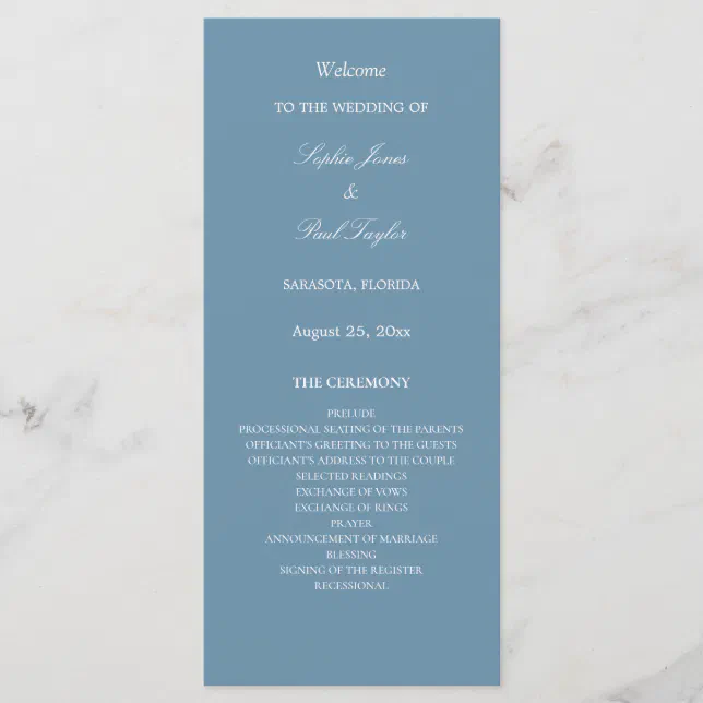 Elegant Dusty Blue Wedding Program | Zazzle