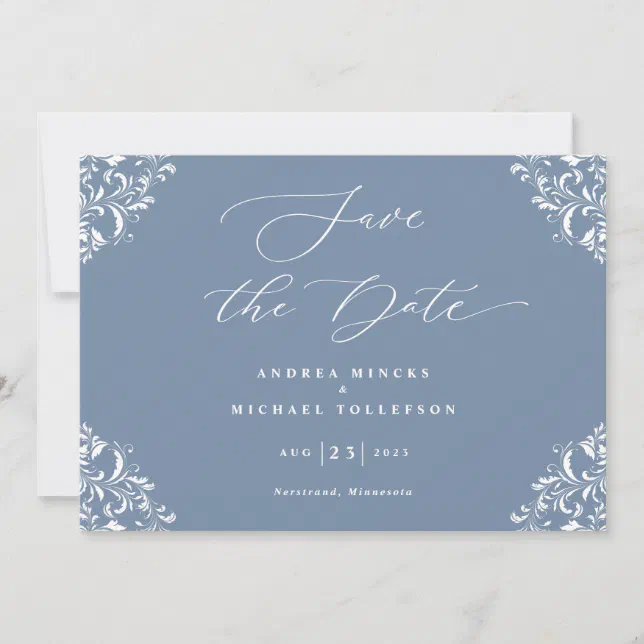Elegant Dusty Blue Wedding Save the Date Cards | Zazzle