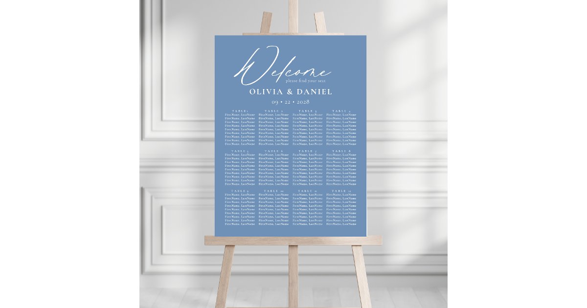Elegant Dusty Blue Wedding Seating Chart Foam Board | Zazzle