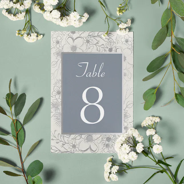 Elegant Dusty Blue Wedding Table Number | Zazzle