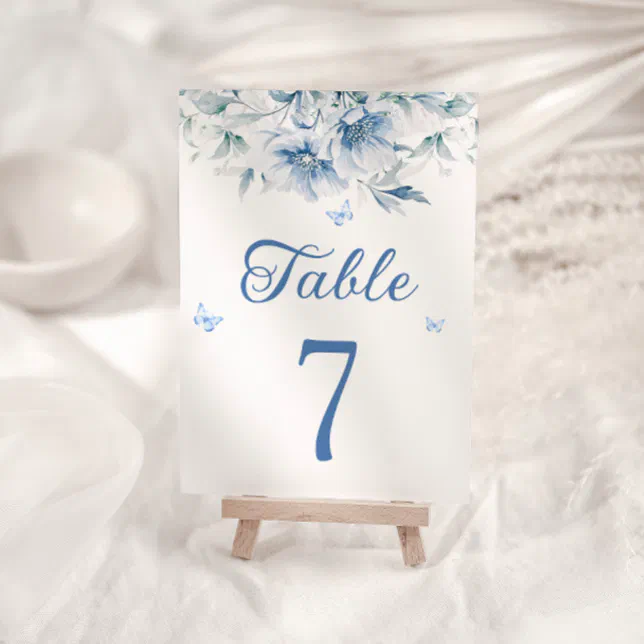 Elegant Dusty Blue Wedding Table Number | Zazzle