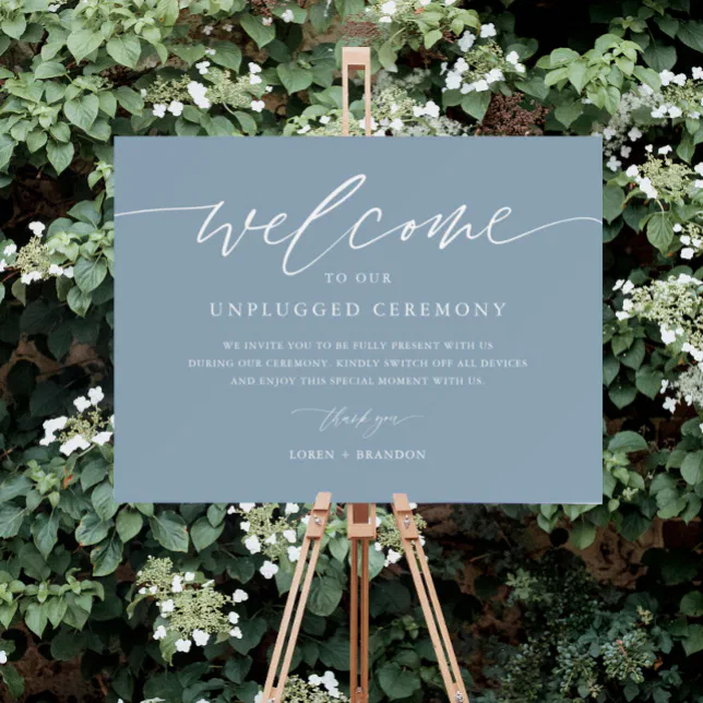 Elegant Dusty Blue Wedding Unplugged Ceremony Sign | Zazzle