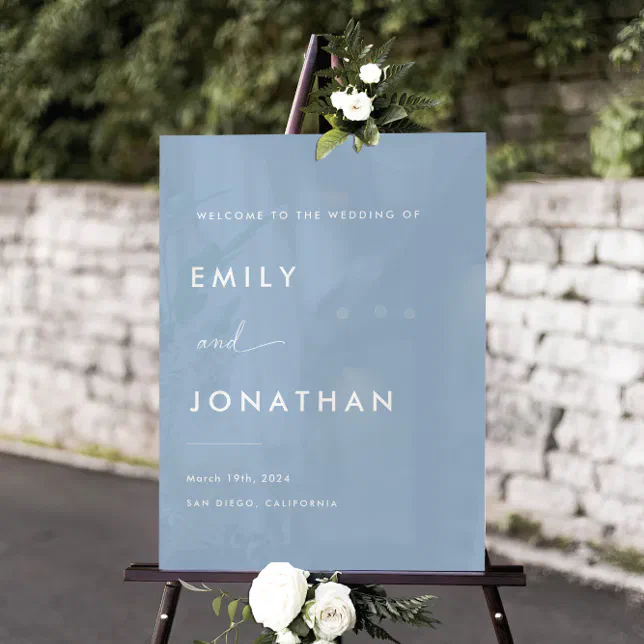 Elegant Dusty Blue Wedding Welcome Acrylic Sign | Zazzle