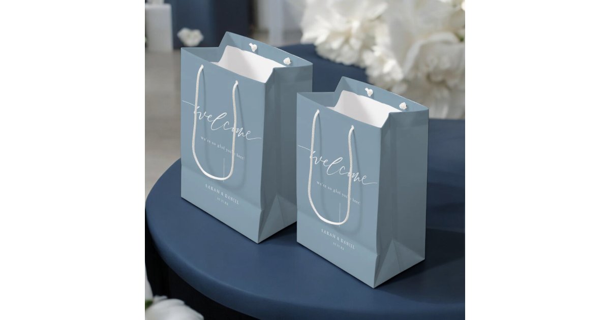 Elegant Dusty Blue Wedding Welcome Gift Bags | Zazzle