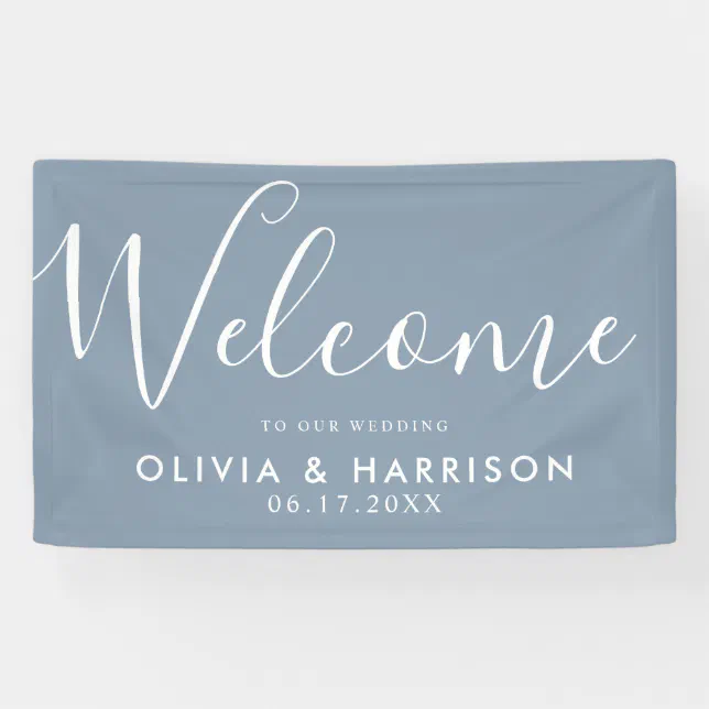 Elegant Dusty Blue Wedding Welcome Sign Banner | Zazzle
