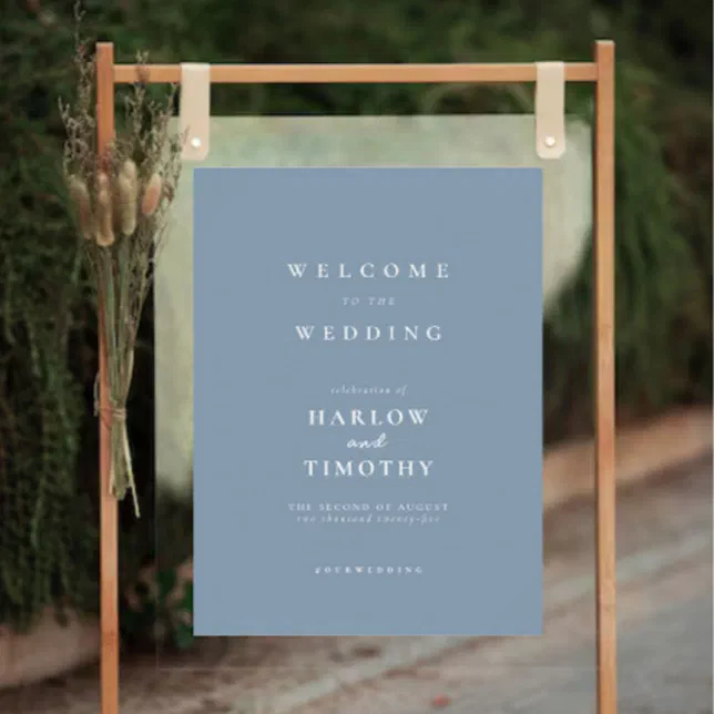 Elegant Dusty Blue Welcome Wedding sign Poster | Zazzle