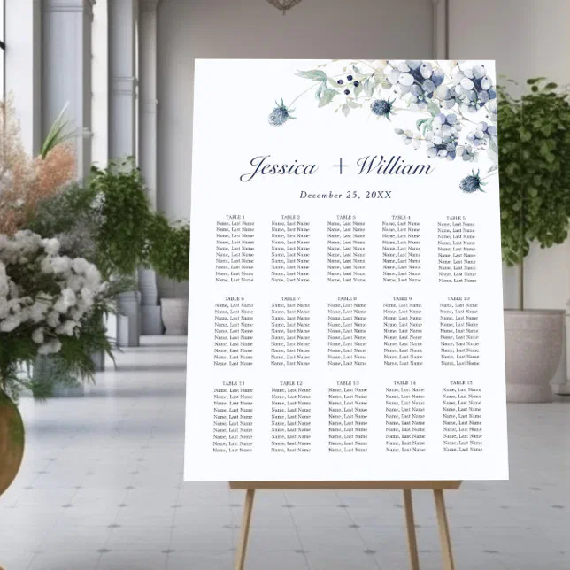 Elegant Dusty Blue Winter 15 Tables SEATING CHART Foam Board | Zazzle