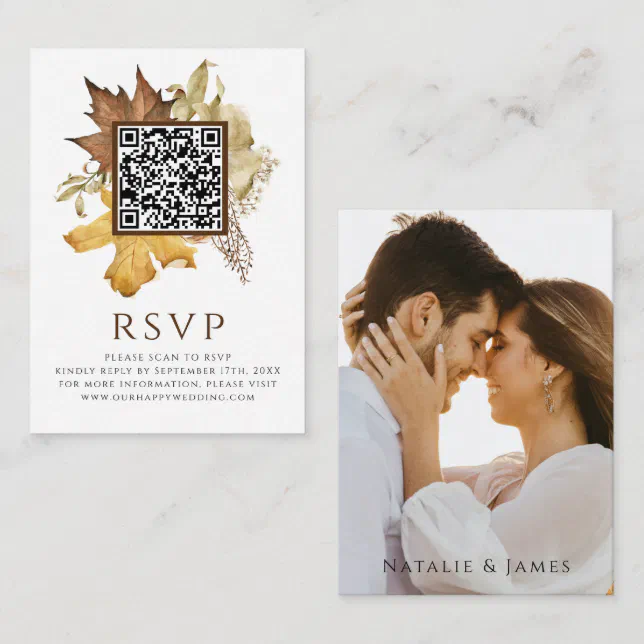 Elegant Dusty Brown Fall Wedding QR Code RSVP Enclosure Card | Zazzle