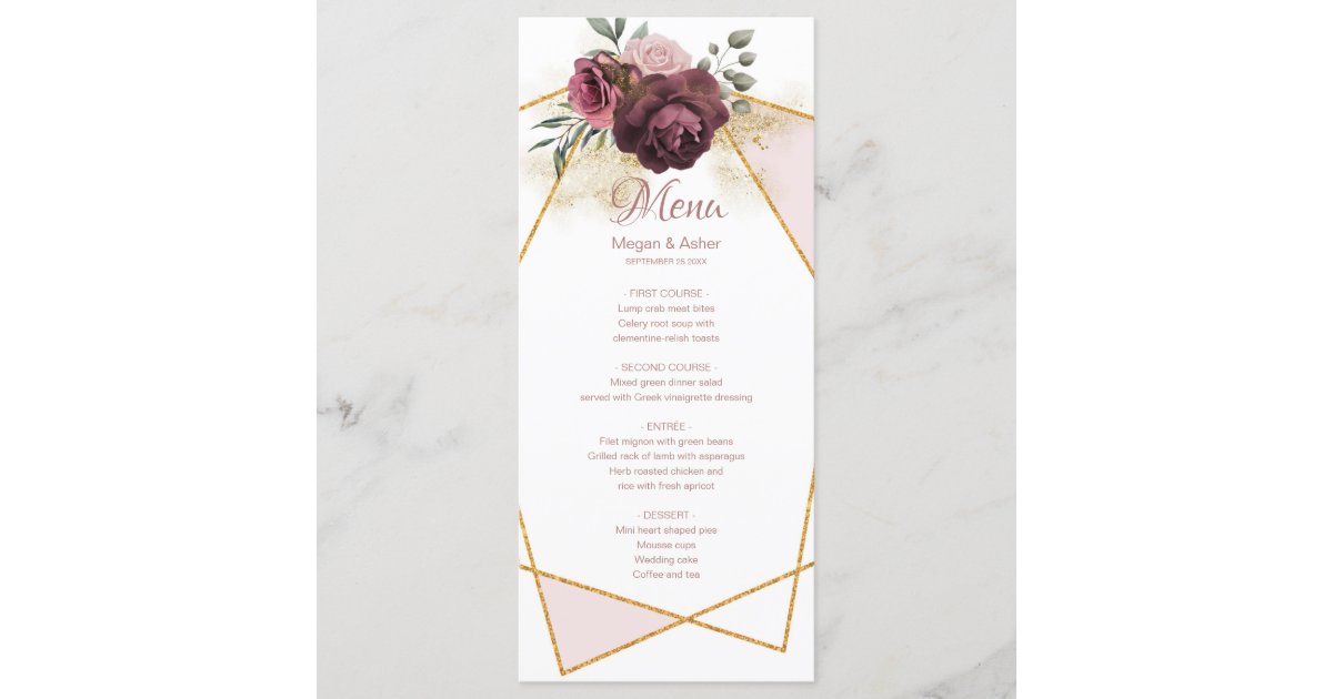 Elegant Dusty Floral Geometric Frame Menu | Zazzle