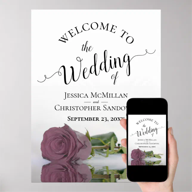 Elegant Dusty Mauve Pink Rose Chic Wedding Welcome Poster | Zazzle
