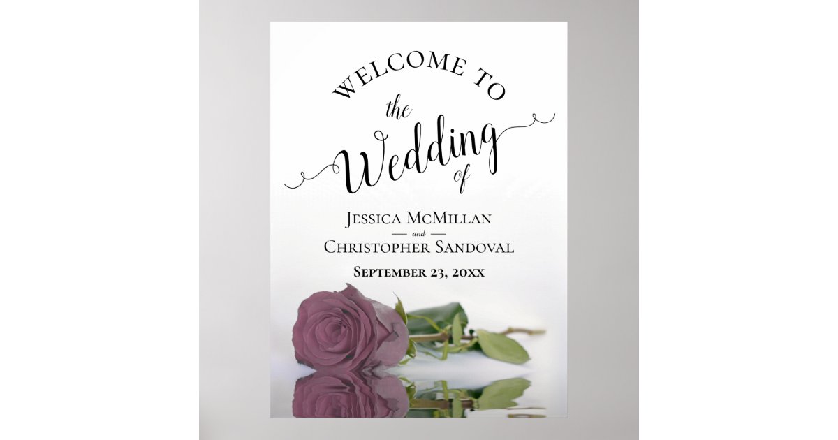 Elegant Dusty Mauve Pink Rose Chic Wedding Welcome Poster | Zazzle
