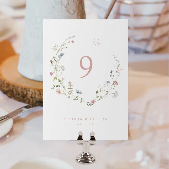 Elegant Dusty Pink Wildflower Rustic Boho Wedding Table Number | Zazzle