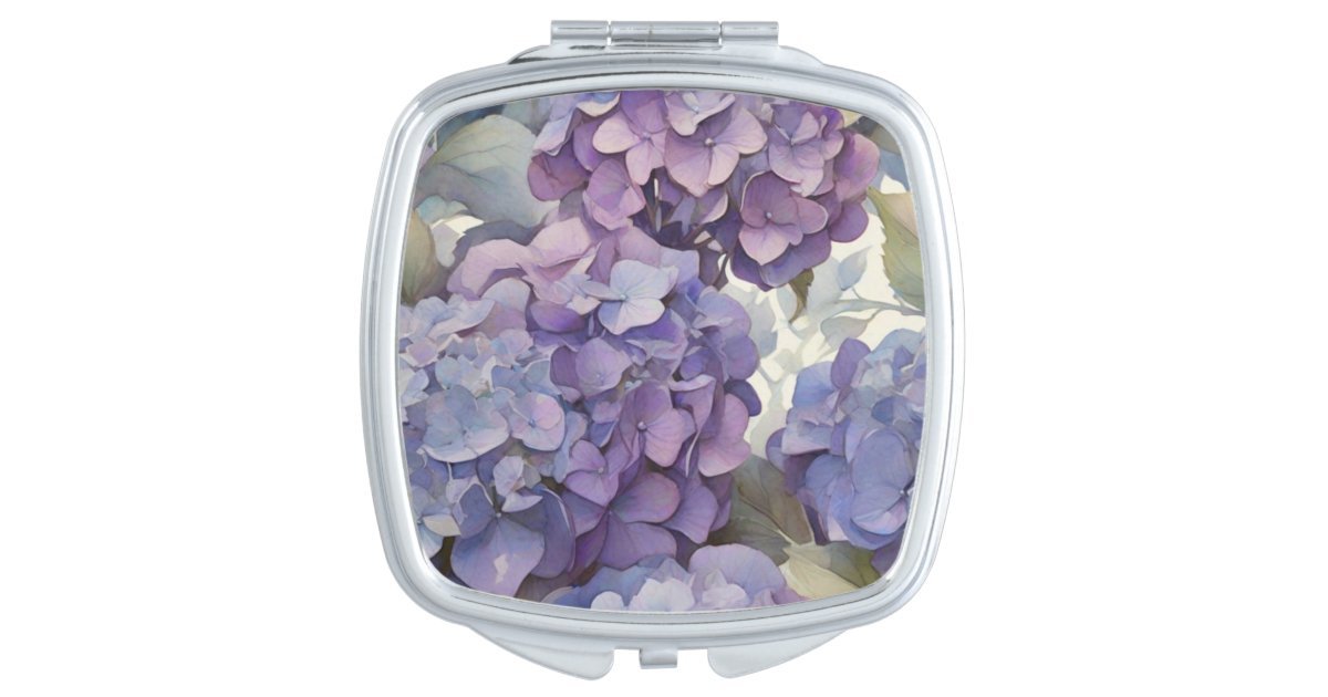 Elegant dusty purple blue watercolor hydrangeas compact mirror | Zazzle