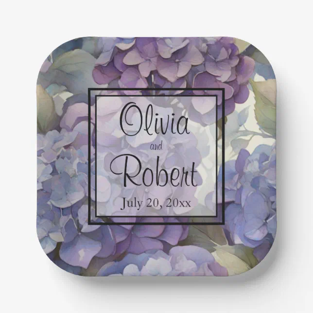 Elegant dusty purple blue watercolor hydrangeas paper plates | Zazzle