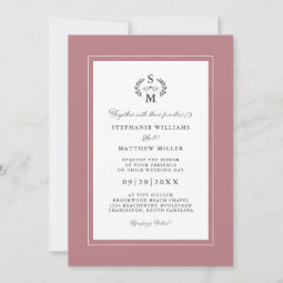 Elegant Dusty Rose Initials Calligraphy Wedding Invitation | Zazzle
