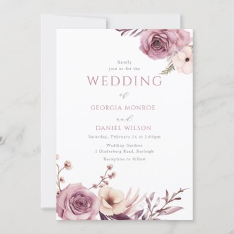 Elegant Dusty Rose Mauve Floral Wedding Invitation | Zazzle