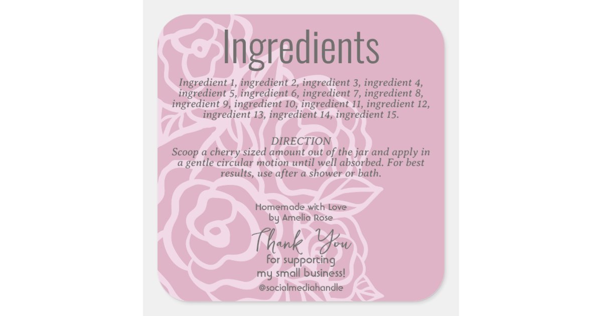 Elegant Dusty Rose Pink Floral Ingredient Label | Zazzle