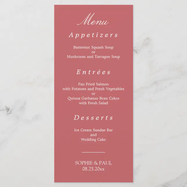 Elegant Dusty Rose Pink Wedding Menu | Zazzle