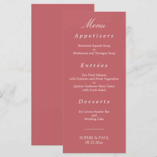 Elegant Dusty Rose Pink Wedding Menu | Zazzle
