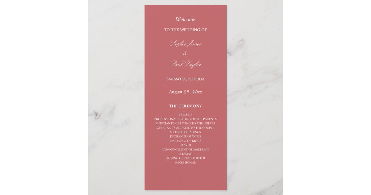 Elegant Dusty Rose Pink Wedding Program | Zazzle