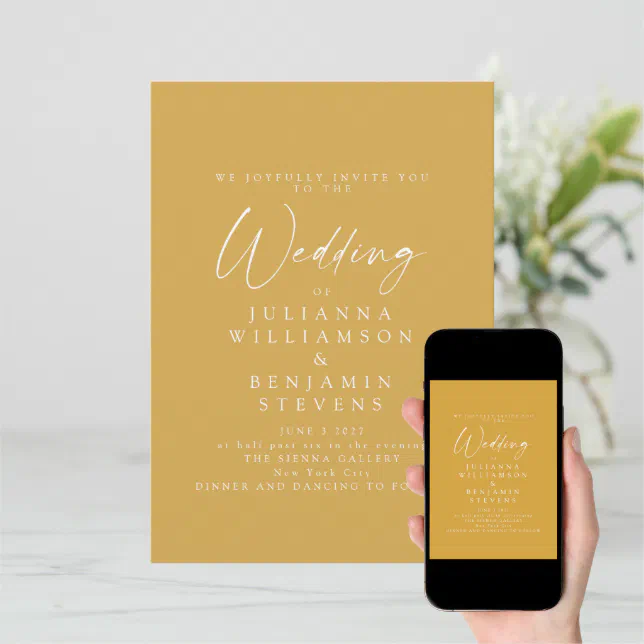 Elegant Dusty Yellow Minimalist Script Wedding Invitation | Zazzle