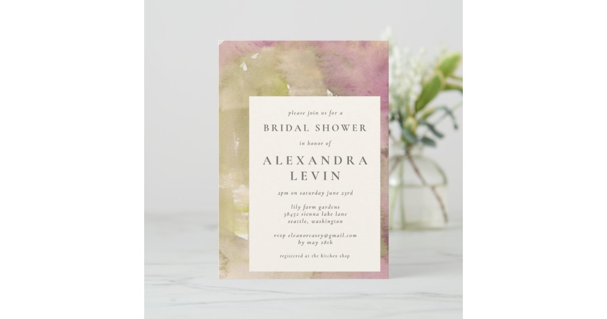 Elegant Earthy Abstract Watercolor Bridal Shower Invitation | Zazzle