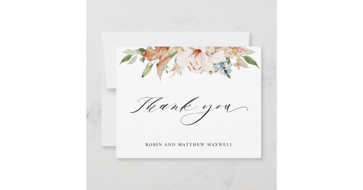 Elegant Earthy Blooms Wedding Thank You | Zazzle