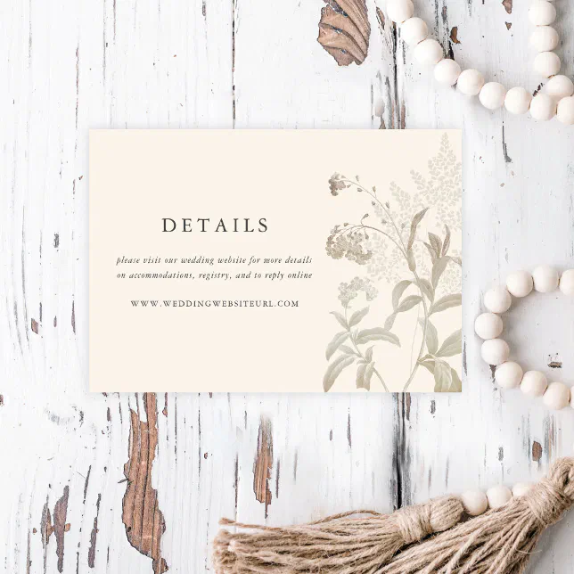 Elegant Earthy Floral Cream Wedding Details Enclosure Card | Zazzle