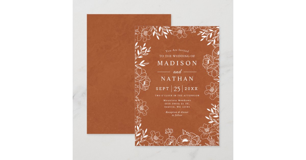 Elegant Earthy Flower Terracotta Wedding Invitation | Zazzle