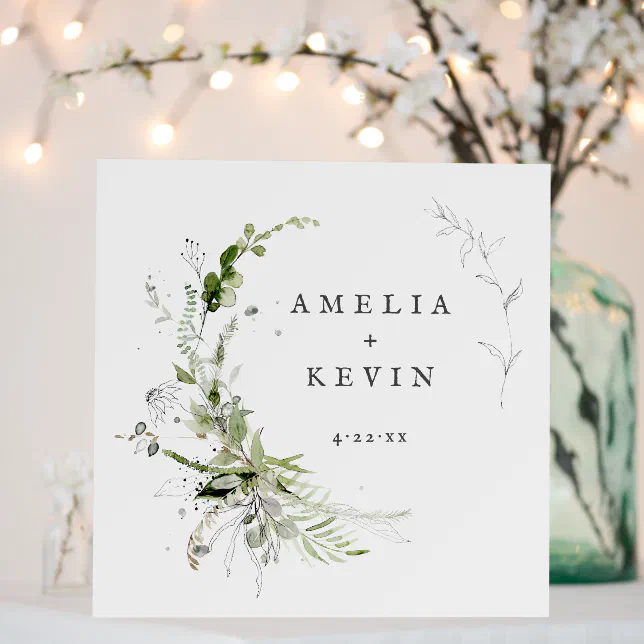 Elegant Earthy Greenery Personalized Names Date Foam Board | Zazzle