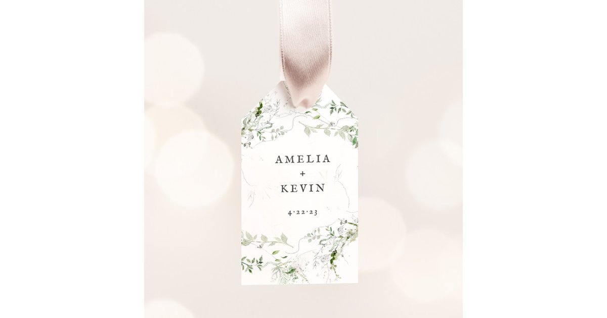 Elegant Earthy Greenery Personalized Names Date Gift Tags | Zazzle