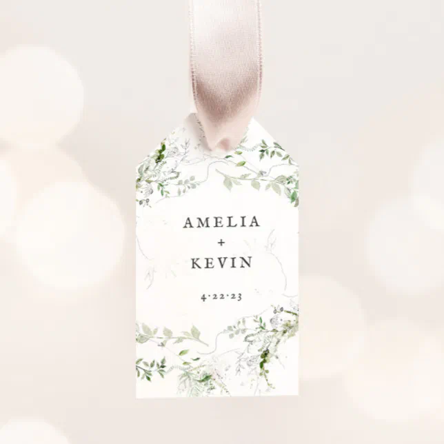 Elegant Earthy Greenery Personalized Names Date Gift Tags | Zazzle
