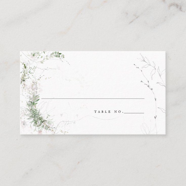 Elegant Earthy Greenery Watercolor Wedding Place Card | Zazzle