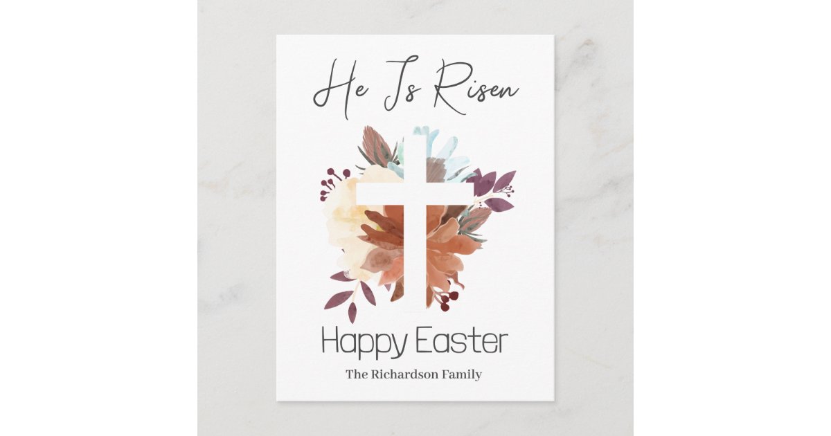 Elegant Easter Floral Calligraphy Christian Cross Holiday Postcard | Zazzle