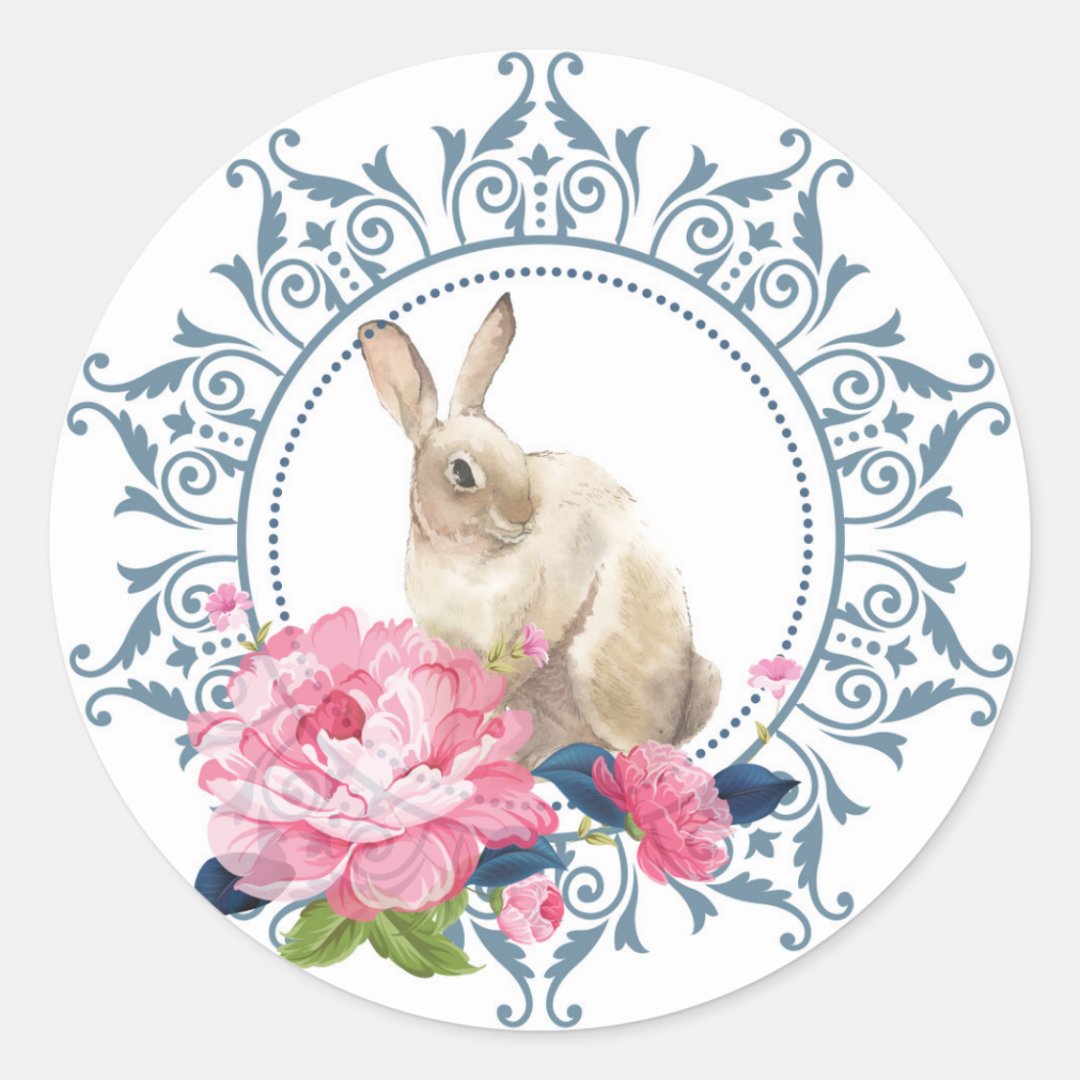 Elegant Easter Rabbit design Classic Round Sticker | Zazzle