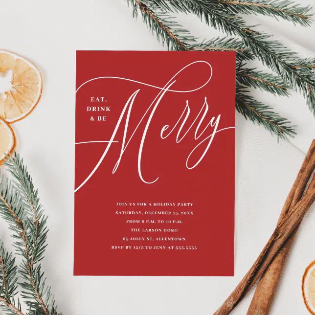 Elegant Eat, Drink, Be Merry Holiday Party Invitation | Zazzle