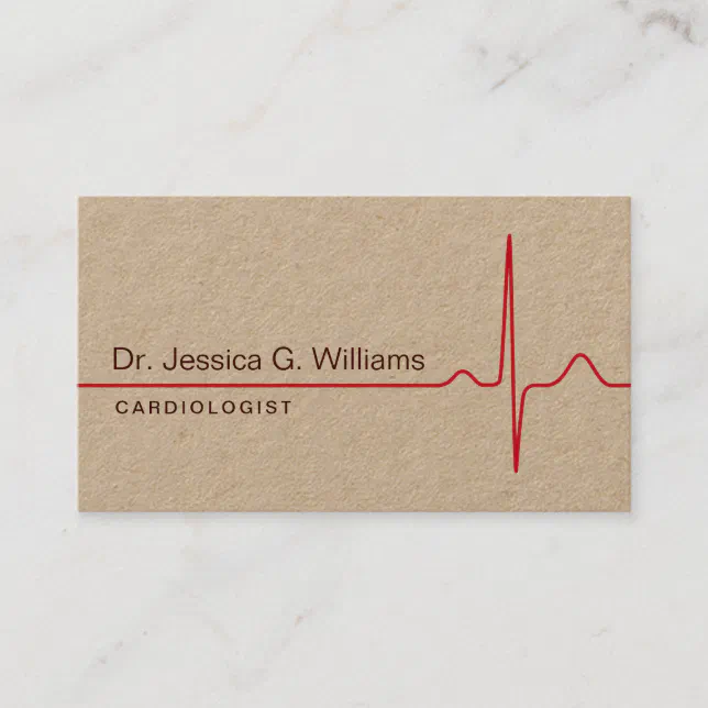 Elegant ECG wave cardiologist Kraft paper Business Card | Zazzle