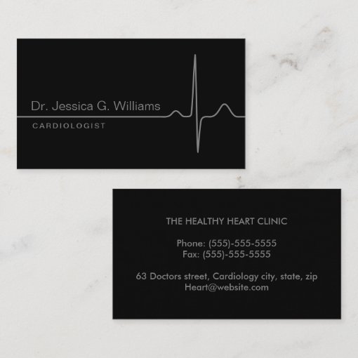 Elegant ECG wave stylish black cardiologist Business Card | Zazzle