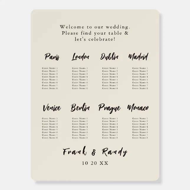 Elegant Ecru Custom Table Name Seating Chart Foam Board | Zazzle