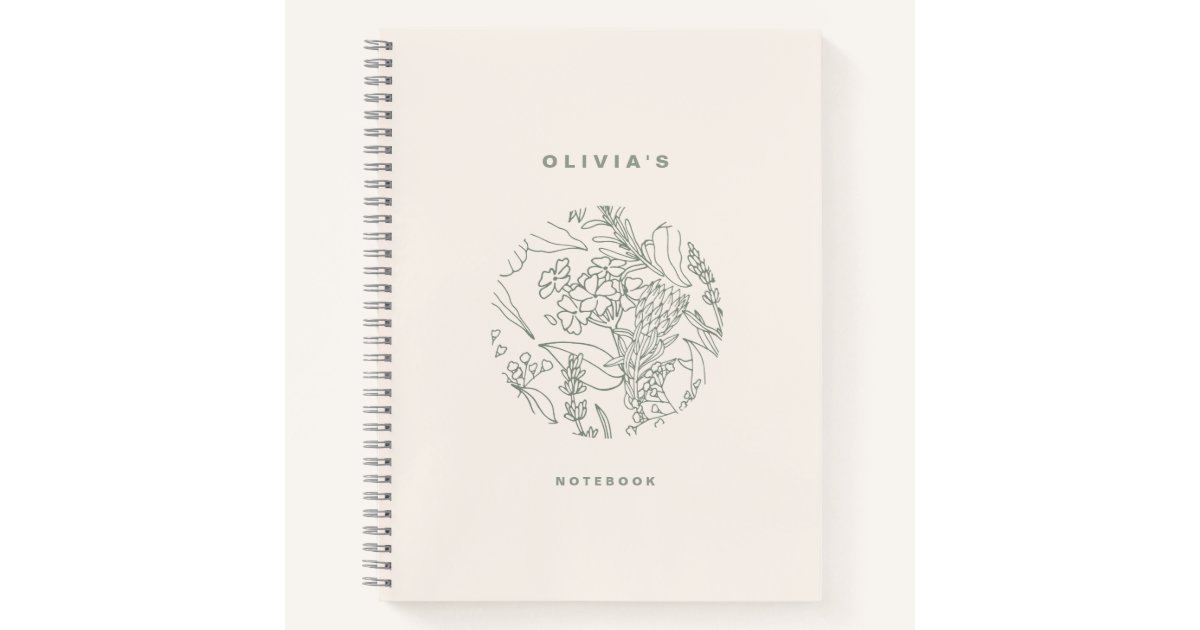 Elegant Ecru Sage Green Flowers Herbs Spiral Notebook | Zazzle