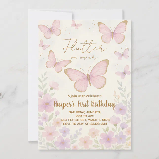 Elegant Editable Butterfly Birthday Invitation | Zazzle
