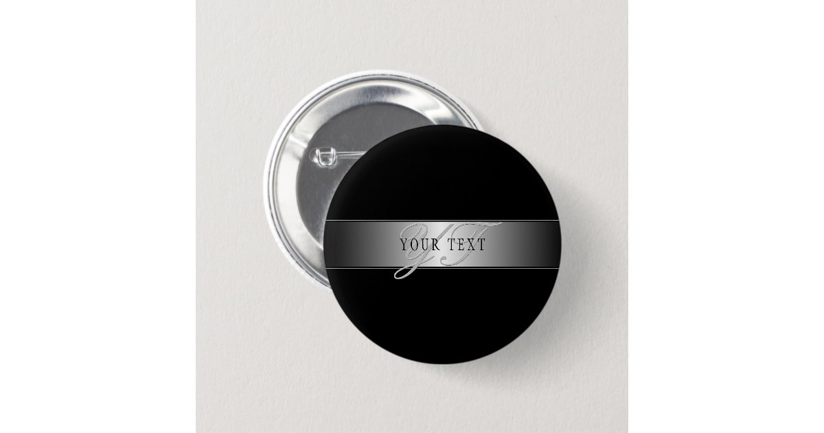 Elegant Editable Monogram Script Writing | Black Button | Zazzle