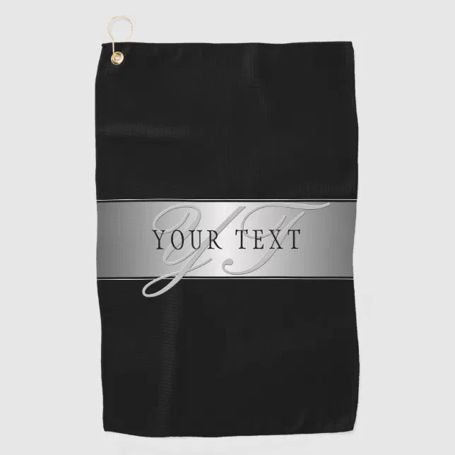 Elegant Editable Monogram Script Writing | Black Golf Towel | Zazzle