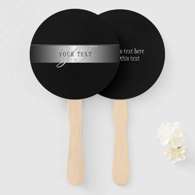 Elegant Editable Monogram Script Writing | Black Hand Fan | Zazzle