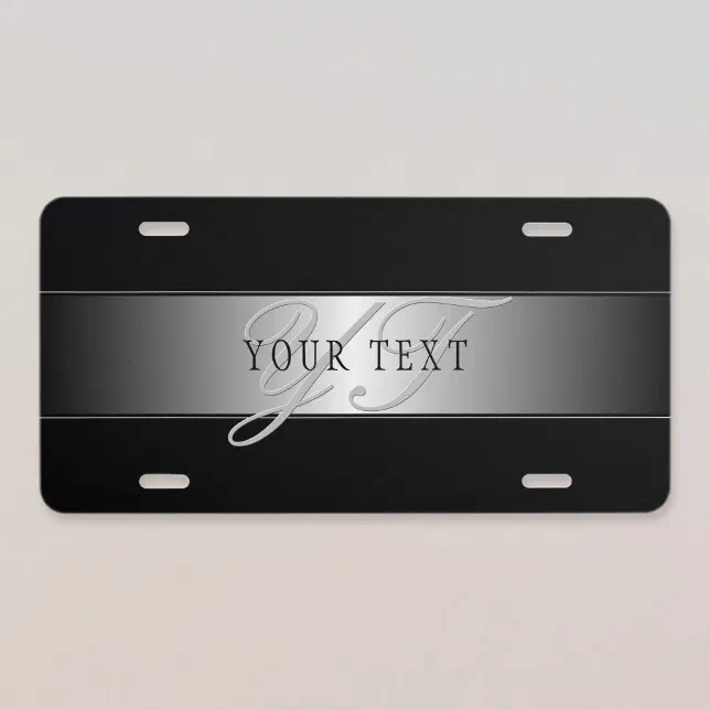 Elegant Editable Monogram Script Writing | Black License Plate | Zazzle