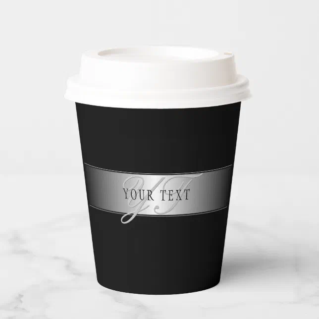 Elegant Editable Monogram Script Writing | Black Paper Cups | Zazzle