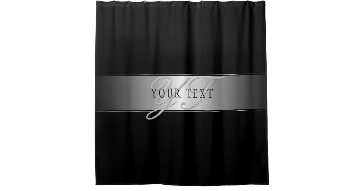 Elegant Editable Monogram Script Writing | Black Shower Curtain | Zazzle