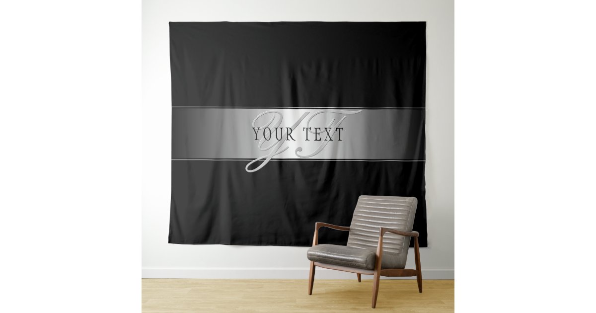 Elegant Editable Monogram Script Writing | Black Tapestry | Zazzle