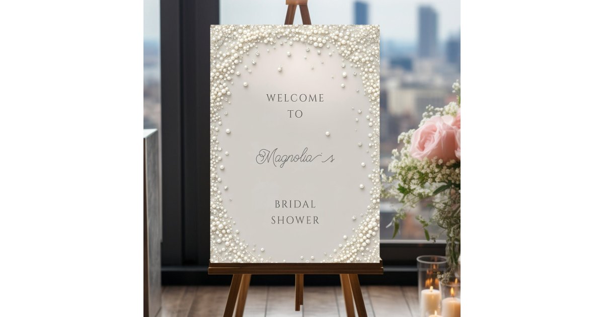 Elegant Editable Pastel Blush Sign Pearl Diamonds | Zazzle