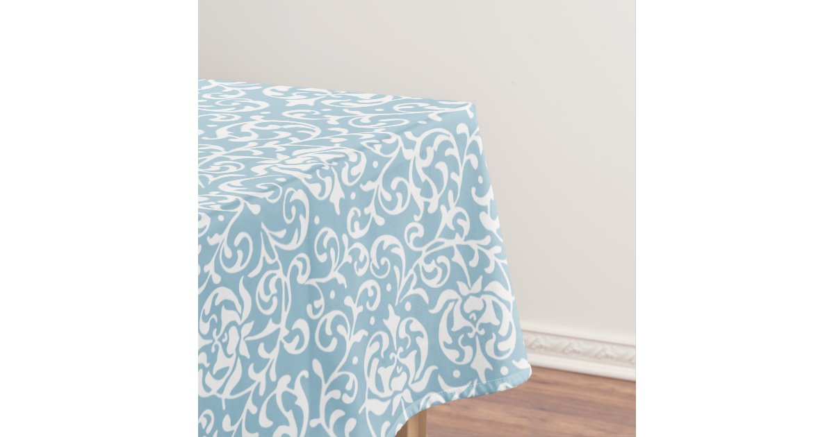 Elegant Eggshell Blue Tudor Gardens Floral Damask Tablecloth | Zazzle